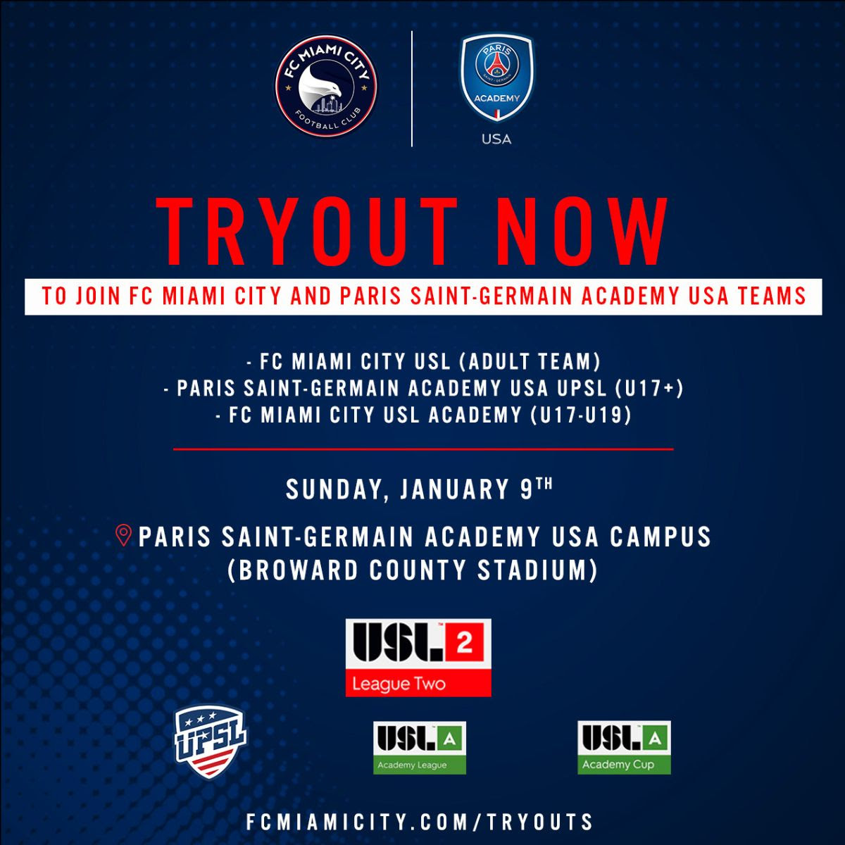 FC Miami City and PSG Academy USA tryouts announced! - Strive Football ...